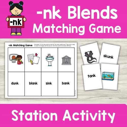 -nk Ending Blends Phonics Matching Game Reading Center Station | 1st ...