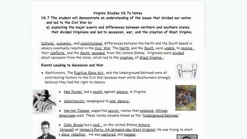 Virginia Studies VS.7a Bundle (Events Leading to the Civil War) | TPT