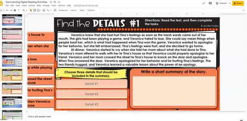 Digital Summarizing Activities | with Printable - Writing Fiction Summaries