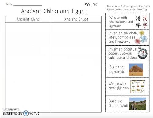 Ancient Civilizations Sort - Greece, Rome, Mali, China, and Egypt