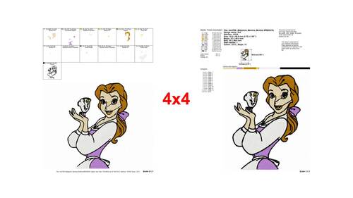 Beauty and the Beast Belle with Chip embroidery designs - Instant Download