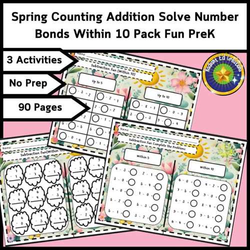 Spring Subtraction Missing Subtrahend Find the Sum Within 10 Pack Fun PreK