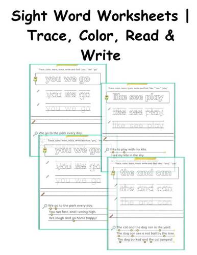 Sight Word Worksheets | Trace, Color, Read & Write by MoToT | TPT