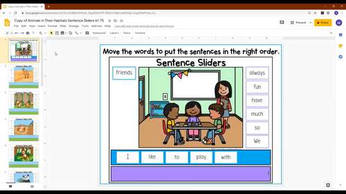 Sentence Building for Google Slides™: Animals in Their Habitats | TpT