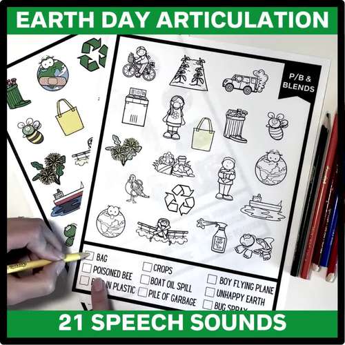 Earth Day Articulation ISpy Coloring Sheets Drill Practice by Hello ...