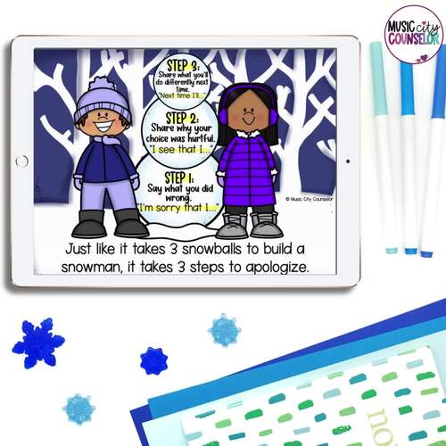 How to Apologize Lesson, Snowman & Winter Theme Counseling & SEL