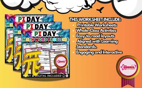 Pi Day Math Word Problems Activity Worksheet 3rd,4th,5th,6th,7th,8th Grade