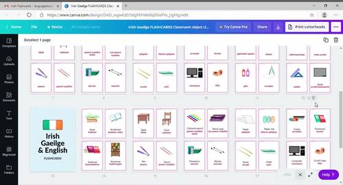 Irish Gaeilge Classroom Objects flashcards by Language Forum | TPT