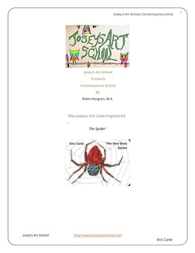 Eric Carle Art Lesson Spiders Grade 1st 2nd 3rd 4th Grade Writing Activity