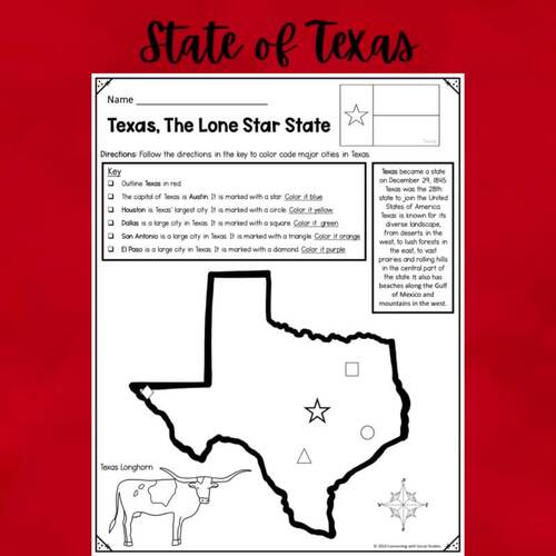 Texas Map Worksheets - Find and Color Activities! | TPT