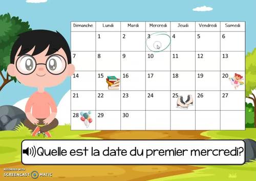 Repérage sur un calendrier avec son Boom Cards French distance learning