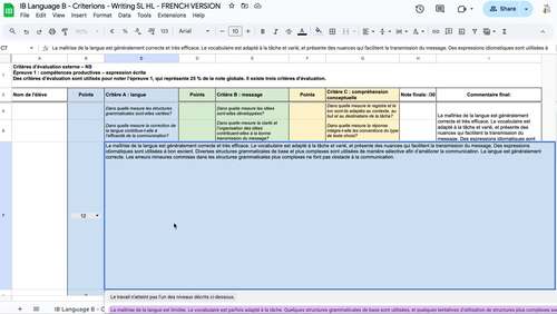 IB Bundle Report Card or Feedback in High School French B - en Francais