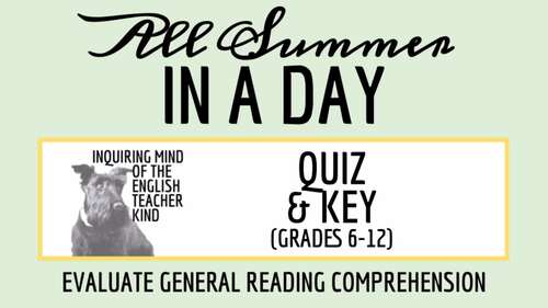 "All Summer in a Day" by Ray Bradbury Quiz and Answer Key (Printable)