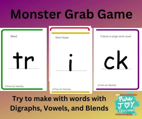 Decode Consonants and Vowels Spelling Game Monsters Grab, Phonics clues ...