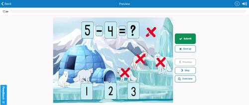 Polar Animals Subtraction Numbers 1-5 Boom Cards Kindergarten Math