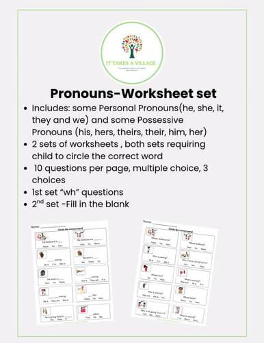 Pronouns worksheets -10 worksheets-multiple choice | TPT