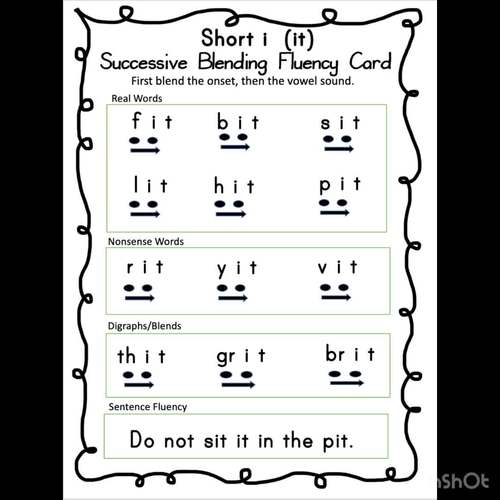Short i Small Group Successive Blending Cards Kindergarten & 1st SOR ...