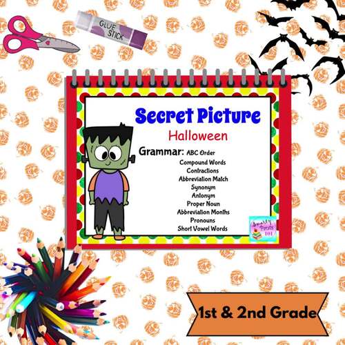 Grammar Secret Picture Tiles Halloween NO PREP Printables 10 Skills