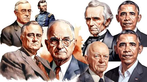 Watercolor Presidents Clipart Set of 20 Files by ArtisticTimberStudio
