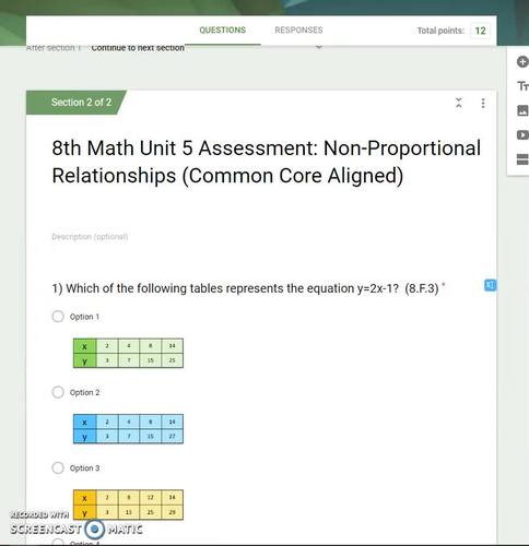 8th Math Unit 5 Google Quiz - Non Proportional Relationships | TPT