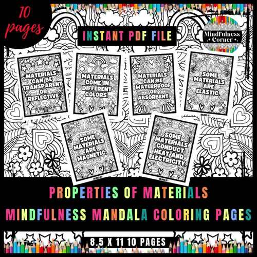 Properties Of Materials, Mindfulness Relaxing Coloring Sheets, No Prep