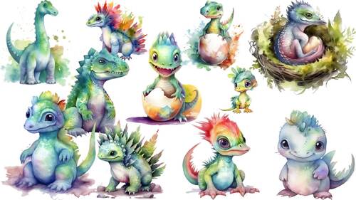 Watercolor Adorable Baby Dinosaurs Clipart Set of 20 Files | TPT