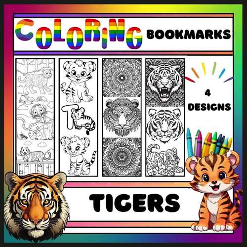Tiger, Coloring Bookmark, 4 Designs, Library Activity, Art, Craft, Fun ...
