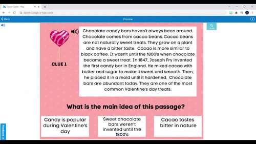 Main Idea Valentine's Day Escape Room Boom Cards by Hands on Learning LLC