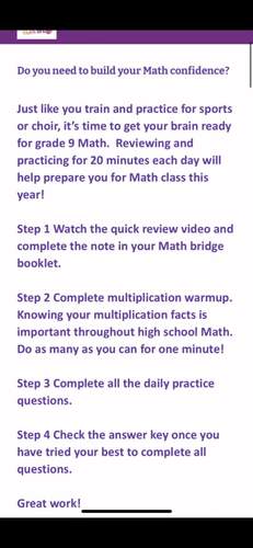 10 day Countdown to grade 9 Math by MissMathlete | TPT