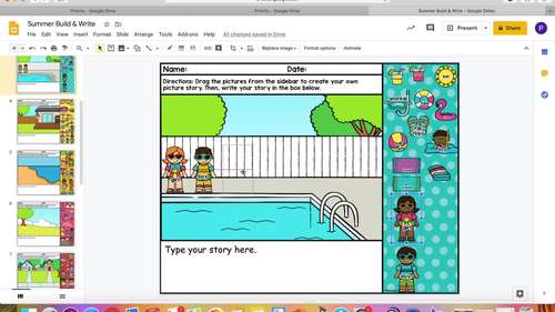 Summer Vacation Digital Writing Prompts- Build a Picture Story Writing