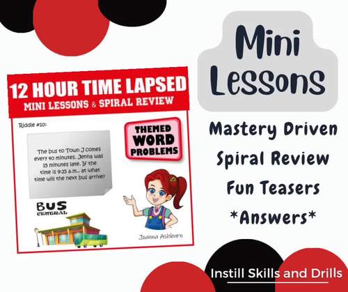 12 Hour Clock Elapsed Time and Duration Word Problems Spiral Review ...