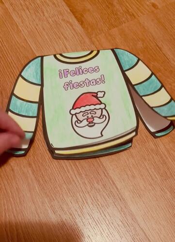 NO PREP Christmas Sweater Craftivity Christmas Card Spanish | TPT