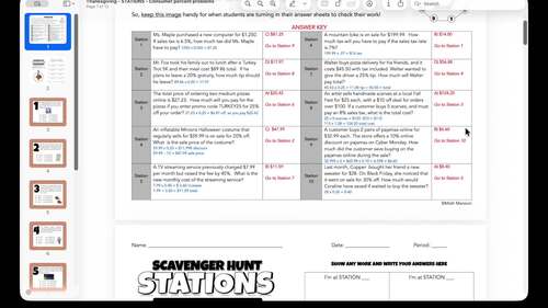 Math Task Cards Consumer Math Percent Word Problems Thanksgiving Activity