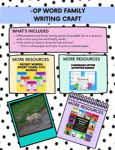 **BUNDLE** Short O Word Family Phonics Craftivity - OB, OG, OP, & OT Crafts