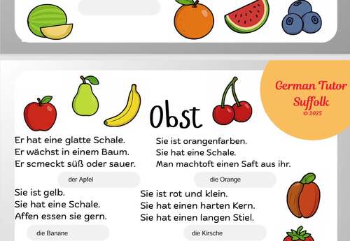German Vocabulary Fruit - Deutsch Wortschatz Obst - DaF DaZ - Arbeitsblatt