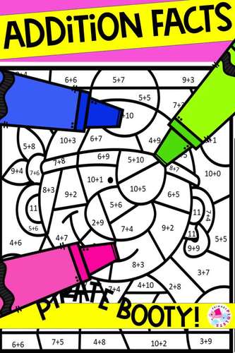 Summer Addition Color by Number Pirates by Primary Piglets | TpT