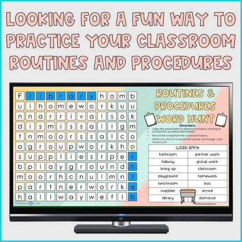 Back To School Classroom Routines and Procedures Word Search Activities