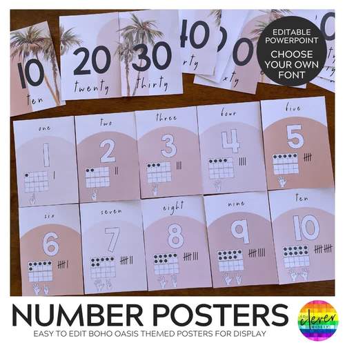 BOHO OASIS Number Posters | Neutral Classroom Theme by classroomHQ