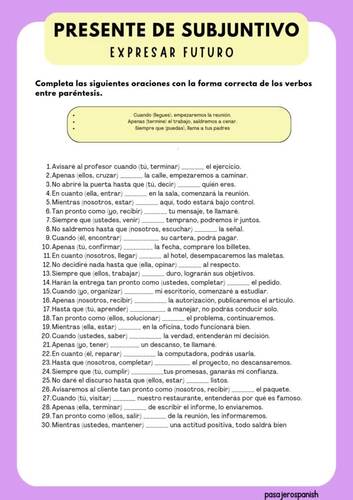 Future Subjunctive Practice Worksheets Futuro Subjuntivo Hojas de Trabajo