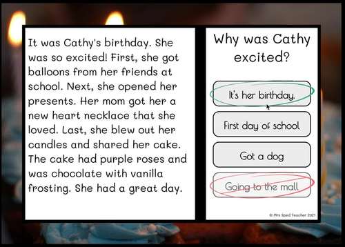 Short Passage Reading Comprehension Boom Cards™ | Deck 10 by Mrs Sped ...