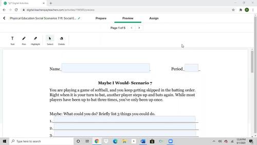 Physical Education Social Scenarios 7-11: Social Emotional and Distance ...