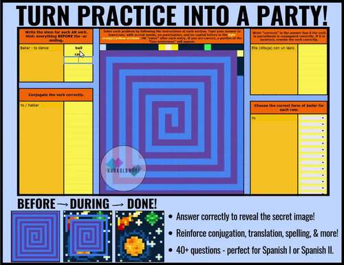 Spanish Present Tense AR Verbs | Digital Mystery Picture | No Prep ...