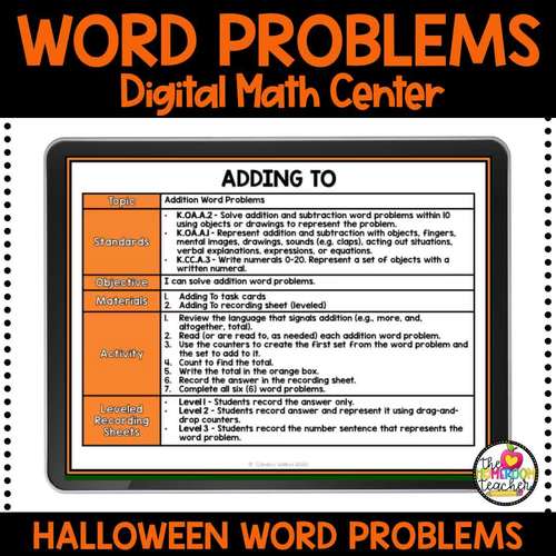 Addition and Subtraction Word Problems Halloween Math Task Cards Digital