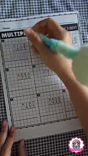 Graph Paper Worksheet : Multiplication 4 digit by 3 digit | Answer ...