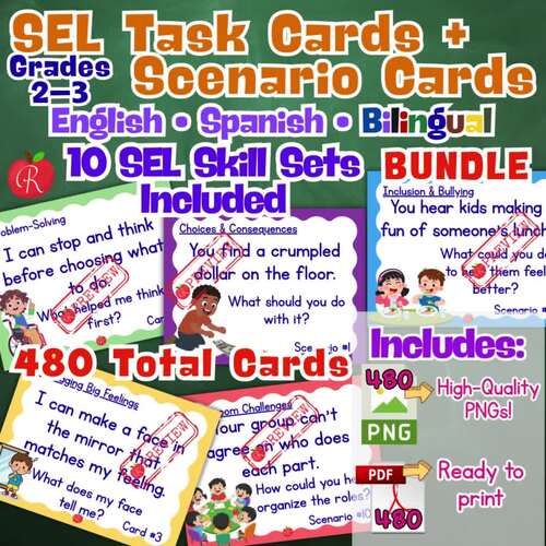 SEL Task Cards + Scenario Cards BUNDLE |Grades 2-3 |10 SEL Skill Sets ...