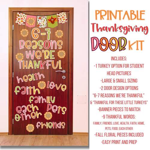 Thanksgiving Door Decor, “Reasons We’re Thankful” Classroom Door Kit ...