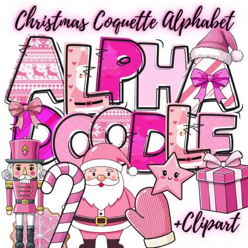 PINK Christmas Doodle Letters + Clipart, Bulletin Board Letters, Doodle ...