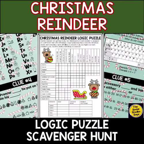 Christmas Reindeer Scavenger Hunt Logic Puzzle - Critical Thinking Activity