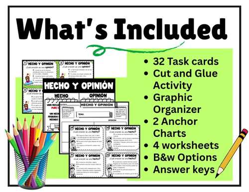 Spanish Fact and Opinion Paquet | Hecho y Opinion paquete| Task Cards