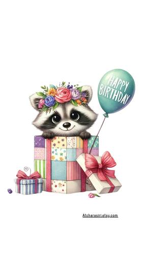 Cute animals wishing a happy birthday -clipart, watercolor illustration,